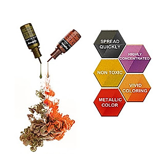 Metallic Alcohol Ink Set - 24 Metal Color Alcohol-Based Ink, Shimmer Mixatives Epoxy Resin Paint Colour Dye Great for Resin Petri Dish, Yupo, Coaster, Painting, Tumbler Cup Making(10ml Each)