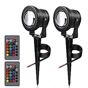 Lemonbest® High Power Outdoor Decorative Lamp Lighting RGB Color Changing LED Landscape Garden Wall Yard Path Light DC 12V w/Spiked Stand, Pack of 2 RGB Spotlights