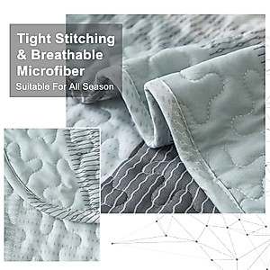 Mybedsoul Queen Quilt Set (96x90 Inch) - 3-Piece Mint Green Patchwork Bedspread Coverlet Set with 1 Striped Quilt and 2 Pillowcases - Soft Microfiber Stitched Bedding for Luxurious Comfort