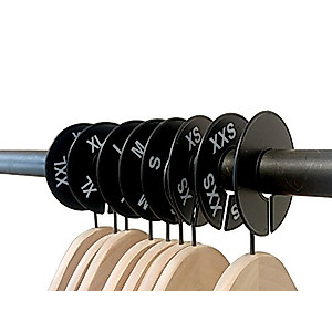 NAHANCO CBWKIT3, Black Round Clothing Rack Size Dividers, White Print for Home or Clothing Store, XXS-XXL, Kit of 16 (7 Sizes and Blank, 2 pcs. Each)