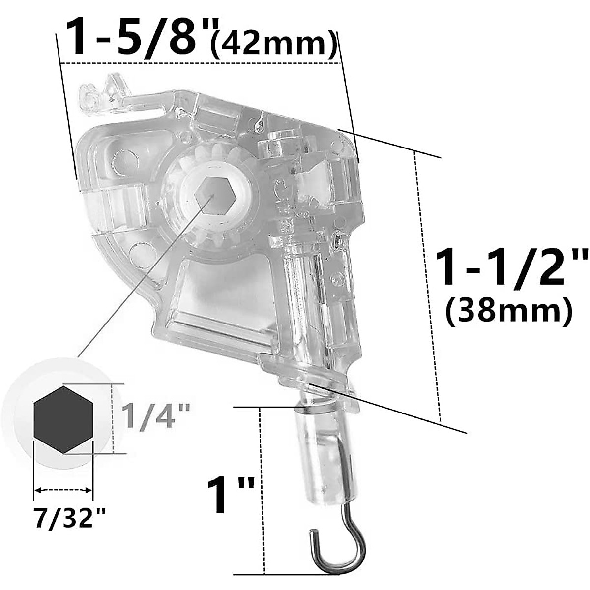 2pcs 2" Low Profile Wand Tilter Mechanism with 7/32" Hexagon Shaped Gear Hook Connection for Low Rail Horizontal Wood and Faux Wood Blinds headrail