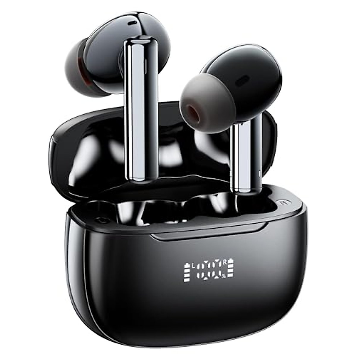 Skysay Wireless Earbuds, 𝟰𝟬dB Active Noise Cancelling Bluetooth Ear Buds (𝗔𝗡𝗖), Bluetooth 5.3 Earbuds with LED Power Display Charging Case, Wireless Headphones with Mic for Phone Laptop (Black)