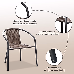 TANGJEAMER 4 Pack Patio Stackable Rattan Chairs, Indoor-Outdoor Restaurant Wicker Dining All-Weather Armchair Stack Chair, Brown