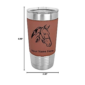 LaserGram 20oz Vacuum Insulated Tumbler Mug, Horse Head 2, Personalized Engraving Included (Faux Leather, Dark Brown)