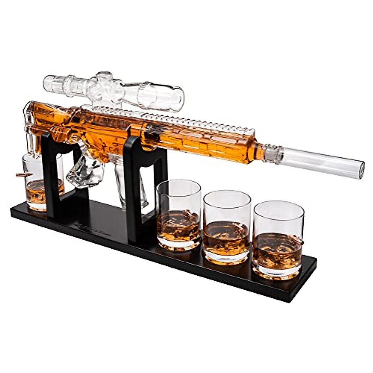 AR15 Whiskey Decanter Set - Limited Edition with Silencer Stopper - 640ml & 4 310 mL Bullet Glasses - Unique Gift - Drinking Party Accessory, Handmade Sniper Gun Liquor Decanter, Tik Tok Gun Decanter
