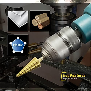 Step Drill Bit for Metal, Step Drill Bit, CORTOOL Titanium High Speed Steel Step Drill Bit Set, Unibit Step Drill Bit, Heavy Duty Step Bit, HSS Drill Bit Set Total 23 Sizes 1/4"-1-3/8", 3/16"-7/8"
