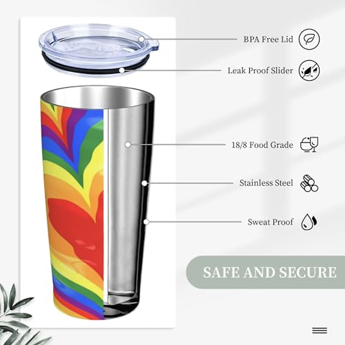 IYERSKD Rainbow Pride Flag Waving In The Wind 20 oz Stainless Steel Tumbler Vacuum Insulated Leakproof Travel Mug for Car Office Gym