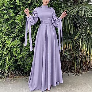 Dress Kaftan Arab Muslim Islamic Abaya Sleeve Casual Womens Solid Dress Women's Casual Dress Purple