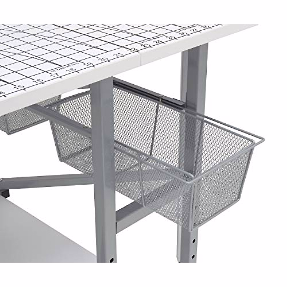 Sew Ready Foldable Hobby and Cutting Grid Table - 58.75" W x 36.5" D White Arts and Crafts Table with Grid Top and Silver Storage Drawers