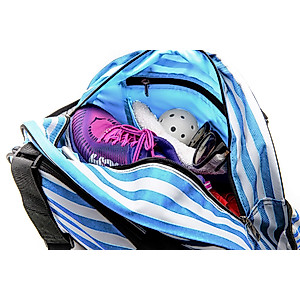 Pik’le’Ball Women's Pickleball Sport Tote Bag - Stylish, Durable Design with Paddle Pocket, Stylish Stripe Blue