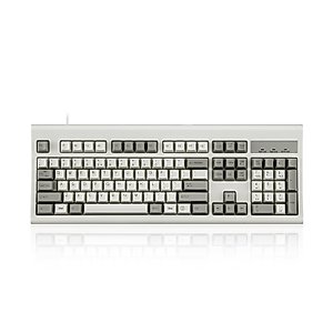 Perixx PERIBOARD-106M, Wired Performance Full-Size USB Keyboard, Curved Ergonomic Keys, Classic Retro Gray/White Color, US English Layout