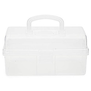 Art and Craft Supply Case, Clear Storage Art Tool Box, Organizer with 2 Trays (9 x 5 x 4.25 in)