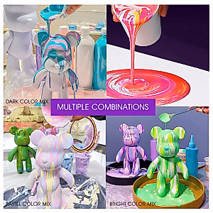 9" Easy DYI Create customize Art and Craft kits Non-Toxic Pour Over Acrylic Fluid Paint Bear Kit for boy and girls - Black-Silver-Gold