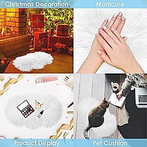 Molain Bench Cushion Fluffy Area Rug White Soft Faux Fur Bedroom Balcony Couch Reading Nook Cover Plush Mini Car Chair Seat Pad Hallway Fireplace Living Room Floor Decorations (50 cm Oval)