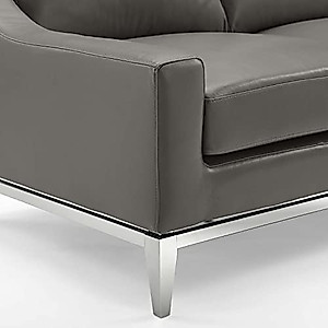Modway Harness 83.5" Leather Sofa in Gray with Stainless Steel Base