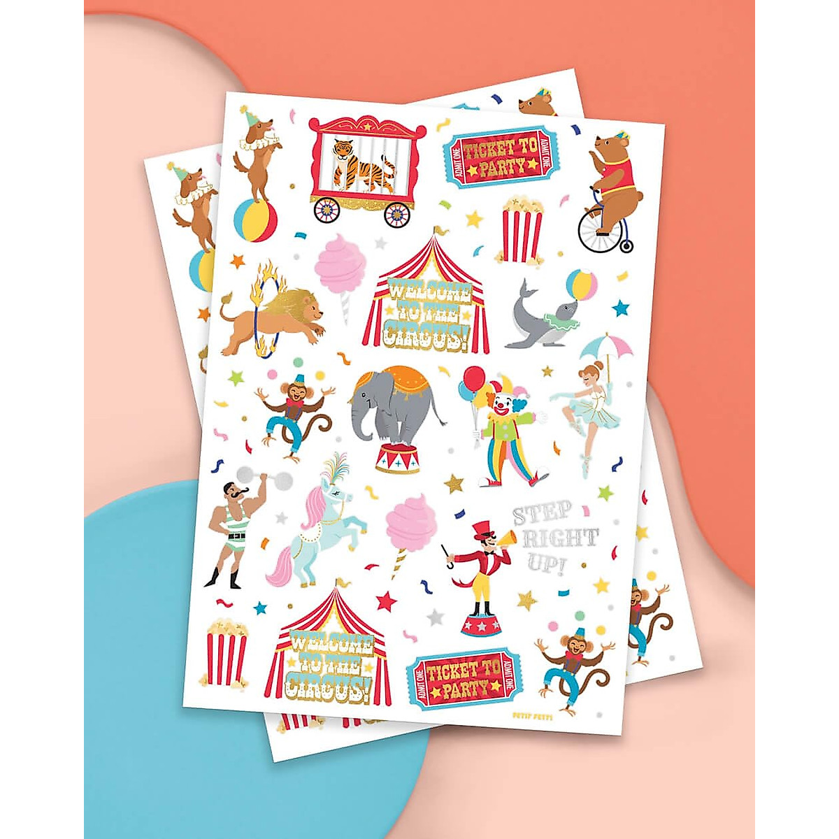 xo, Fetti Circus Party Temporary Tattoos - 42 Gold + Silver Foil Styles | Circus Birthday Party Supplies, Carnival Party Favors, Circus Animals Temp Tats, Clown Arts and Crafts