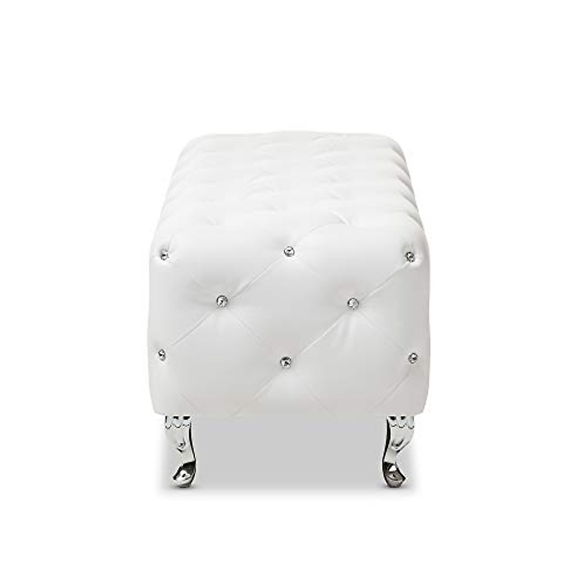 Baxton Studio Stella Crystal Tufted Modern Bench, White, 54(L)X19(W)X19.5(H)