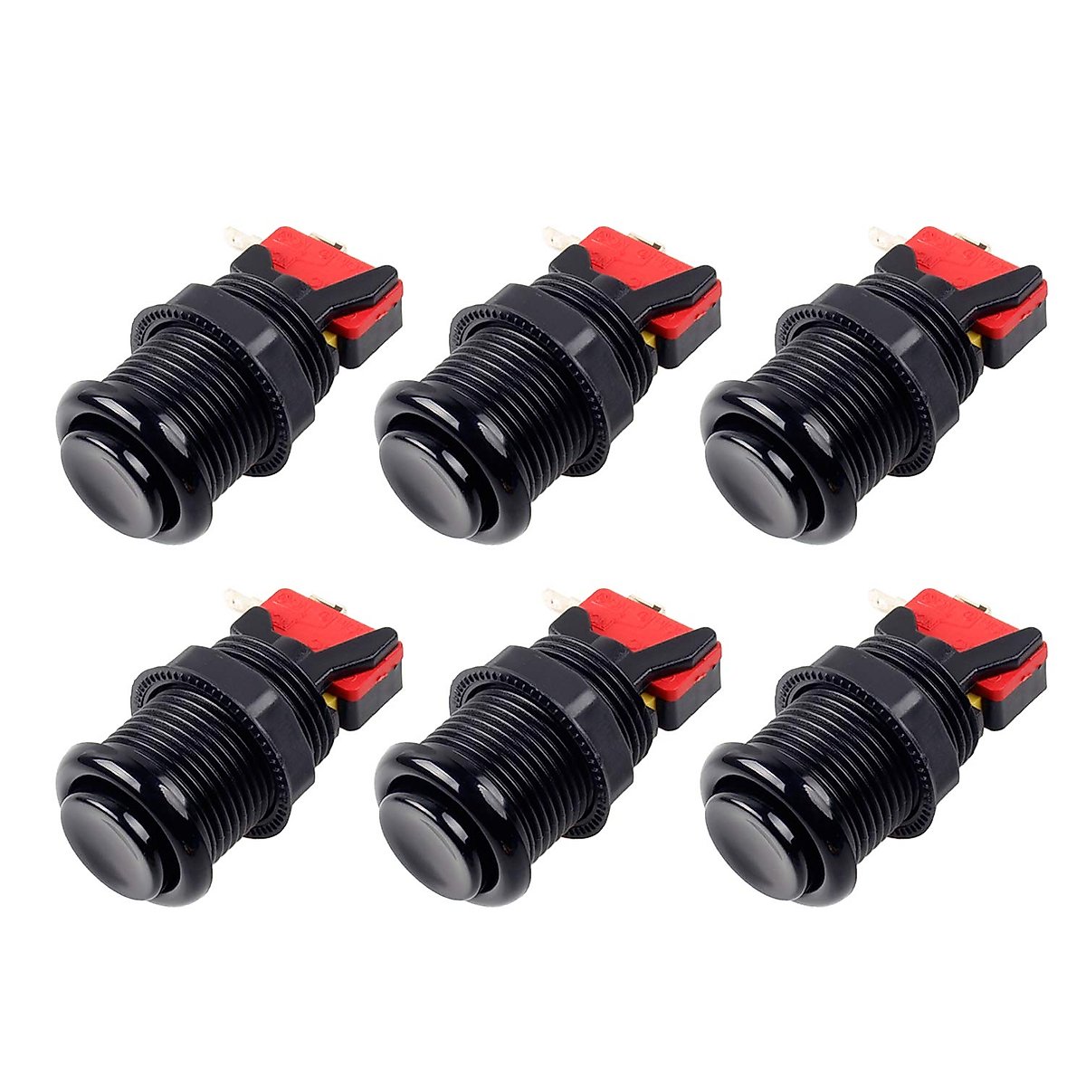 EG STARTS 6X American Style Standard Arcade Buttons Switchable Happ Type 30mm Push Button 3/16" Terminal for Jamma Mame Kit Parts (Black)