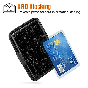 Rimilak Aluminuml Credit Card Holder, Mini Credit Card Wallet RFID Blocking Slim Metal Hard Case for Women Men, Black Mable