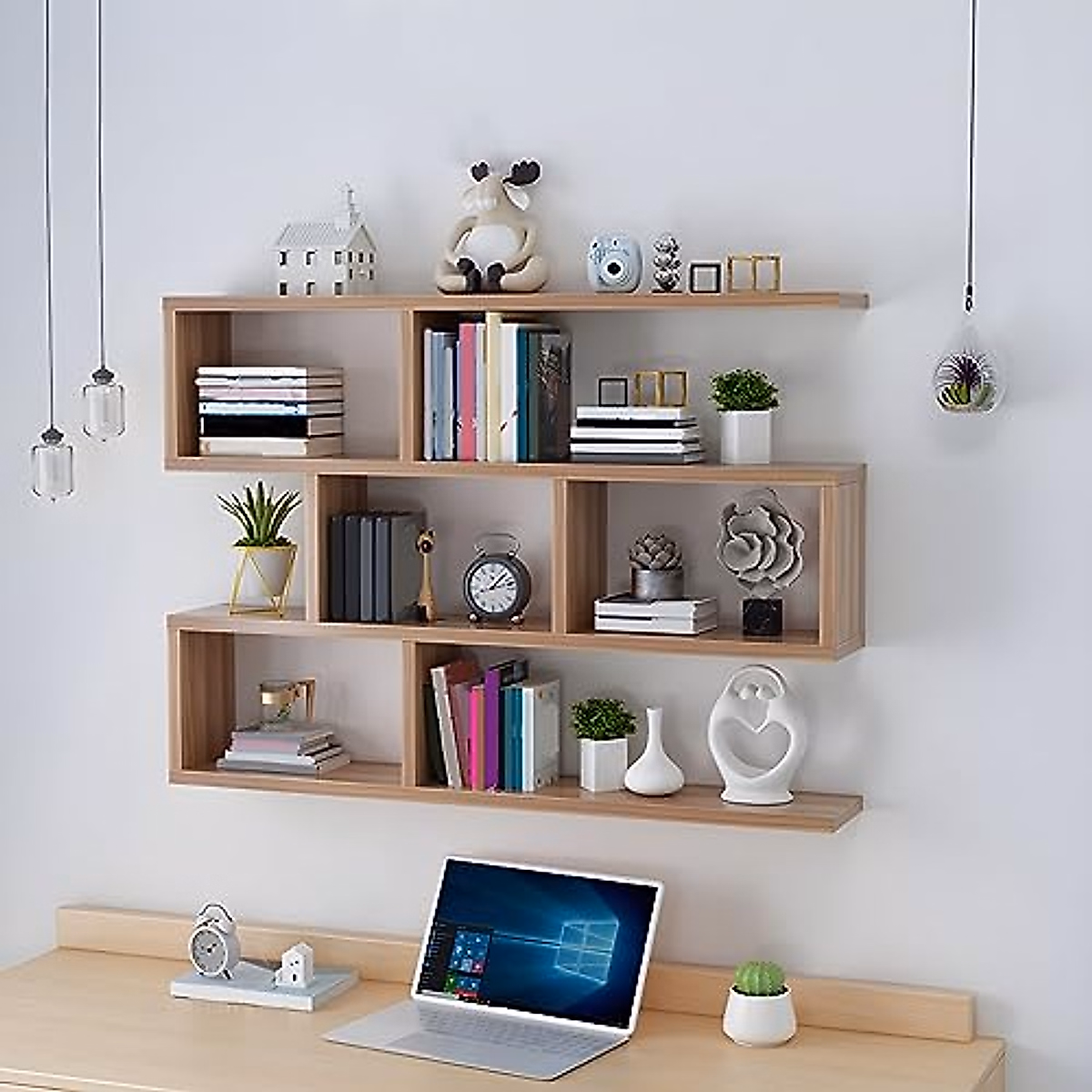 FOTN Wall Unit Open Book Shelf Decoration Wall Hanging Bookshelf Wall Partition Wall Background(Walnut,47" L x 8" W x 31" H)