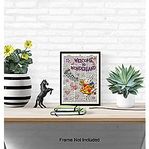 Alice Wonderland Art Print - White Rabbit Upcycled Dictionary Wall Art Poster for Nursery, Kids, Boys, Girls Room - Great Baby Shower Gift - 8x10 Unframed Photo