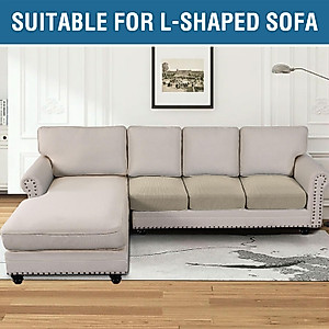 H.VERSAILTEX Super Stretch Individual Seat Cushion Covers Sofa Covers Couch Cushion Covers Slipcover Sets Thick Jacquard Textured Twill Fabric (3 Piece Sofa Cushion Covers, Island Fossi)