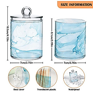 2 Pack Qtip Holder Organizer Dispenser Light Blue Marble Bathroom Storage Canister Cotton Ball Holder Bathroom Containers for Cotton Swabs/Pads/Floss