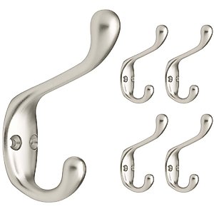 Franklin Brass Heavy Duty Coat and Hat Hook Wall Hooks 3 Inches, 5-Pack, Matte Nickel, FBCHH5-MN-C