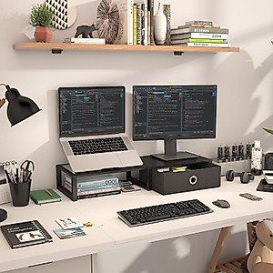 WESTREE Monitor Stand Riser with Adjustable Laptop Stand Riser, Dual Monitor Stand with Drawer, Desktop Oraganizer Stand for Computer,Laptop,Screen