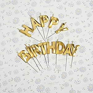 3D Happy Birthday Letters Candles，Gold Alphabets Unique Cake Toppers Birthday Candles for Birthday Party Decorations