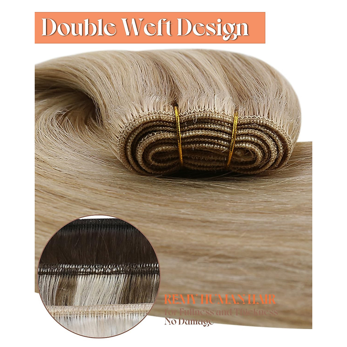 Sunny Sew in Hair Extensions Blonde Hair Extensions Weft Real Human Hair Dark Ash Blonde Mix Golden Blonde Weft Hair Extensions Human Hair Blonde Sew in Human Hair Extensions for Wedding 18inch 100g