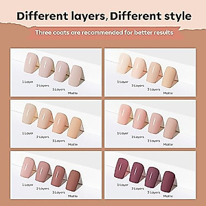 modelones Nail Polish Set 6 Colors Pink Skin Tones Brown Manicure DIY Nail Art Salon Gift for Women Girl