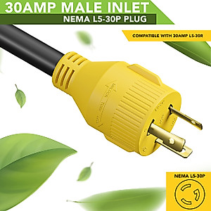 Leisure Cords 3-Prong 15 Feet 30 Amp Generator Cord, 10 Gauge Heavy Duty L5-30 Male Generator Power Cord Up to 3750W (15-Feet)