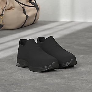 vibdiv Women Sneakers Fashion Walking Shoes Slip-on Air Cushion Lightweight Breathable Comfortable, Full Black 8