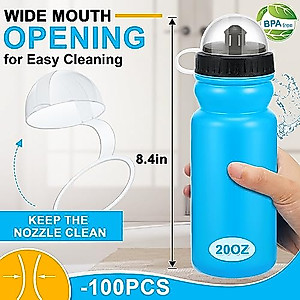 Mumufy 50 Pcs Sports Water Bottles Bulk 20 oz Plastic Water Bottles Reusable Mountain Bike Water Bottle Leakproof Blank Water Bottles for Sporting Events Boys Girls Adults (Light Blue)