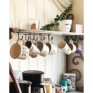 YQBOOM Mug Hanger Under Cabinet 3 Pcs Iron Mug Rack Wall Mounted Coffee Cup Hanging Rack Mug Storage Organizer for Kitchen Dining Bar Bronze