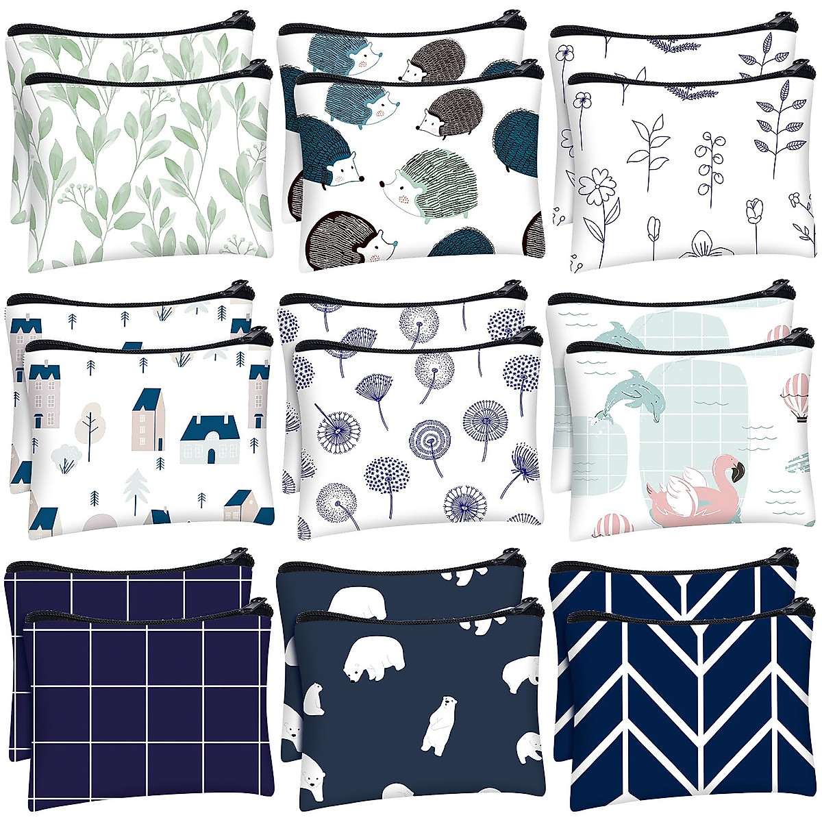 Silkfly 18 Pcs Small Canvas Coin Purse Cute Change Purse for Girls Zipper Coin Pouch Kids Mini Coin Bag Tiny Pouch for Women Keychain Key Holder, 9 Styles