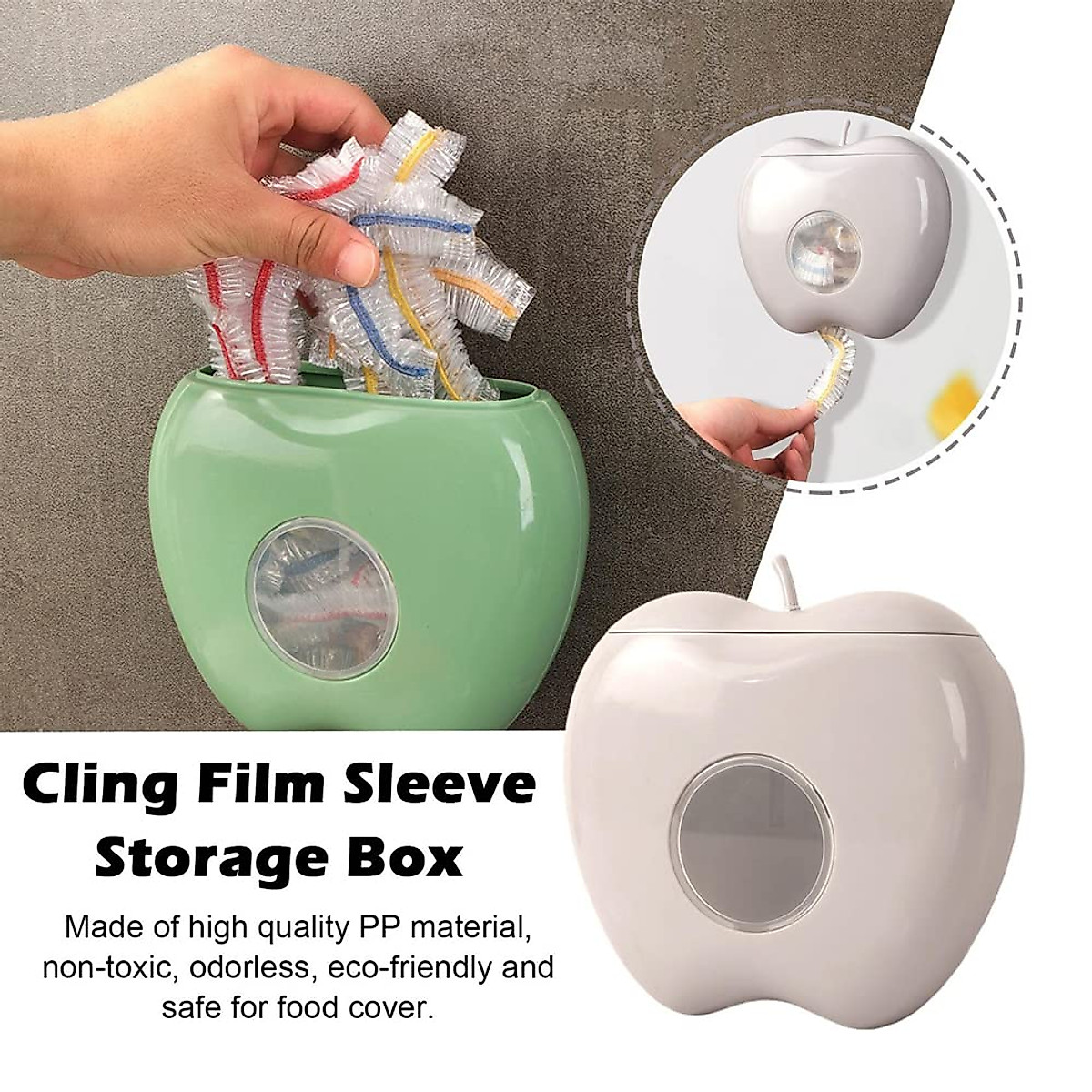 HEWAN Fresh Keeping Bag Storage Box Wall-Mounted Disposable Cling Film Cover Cling Bag Organizer Multifunctional Plastic Wall-mounted Safety Kitchen Storage (Grey)