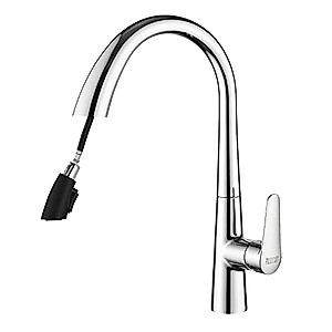 Fulgutonit Kitchen Faucet with Hidden Pull Down Sprayer, Modern High Arc Single Hole Pull Out Kitchen Sink Faucets for Bar Laundry RV Utility Sink, Chrome