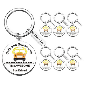 Yinkin 6 Pcs School Bus Driver Appreciation Gifts Stainless Steel Bus Drivers Keychain in Bulk Thank You Gifts for New Driver