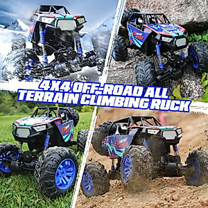 DE60 Large 1:8 Scale Upgraded RC Cars Remote Control Car for Adults Boys, Off Road Monster Truck with Realistic Sound, 2.4Ghz 4WD Rock Crawler Toy All Terrain Climbing, 2 Batteries for 80 Min Play