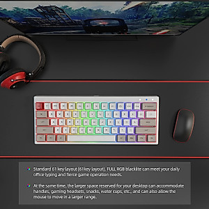 Ractous RTK61BP 60% Wireless Mechanical Gaming Keyboard,RGB Blacklit PBT Sublimation Keycaps 61keys Bluetooth5.1/Wried Gaming Keyboard for PC/Mac Gamers,Hot-Swap Gateron Optical Red Switch-White