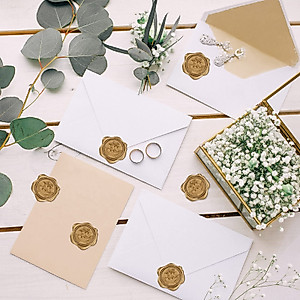 Whaline 50Pcs Gold Wax Seal Stickers with Love Stickers Envelope Sealing 3D Bronze with Love Self-Adhesive Embossed Stickers for Wedding Baby Shower Anniversary Invitation Cards Mails Gift Decor