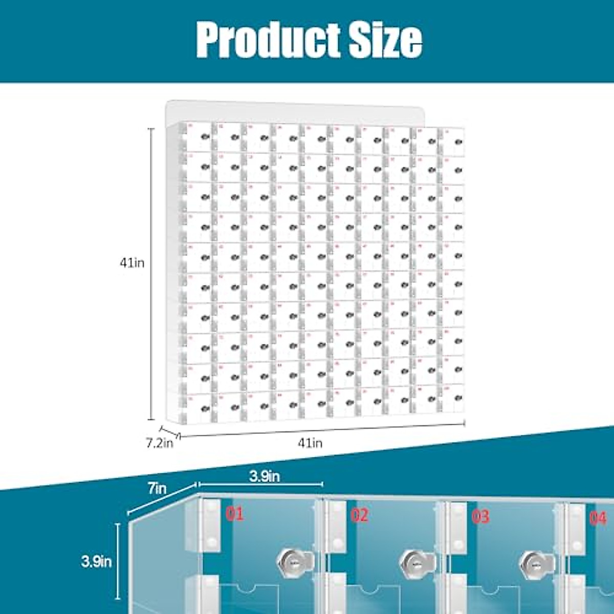 100 Slots Cell Phone Locker Box for Classroom, Clear Acrylic Cell Phone Storage Cabinet Bin with Door Locks for Office Factory Employees, 41×7.2×41in