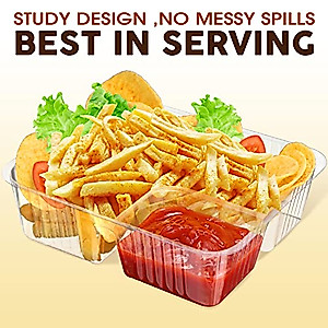 500 Pcs Nacho Trays Disposable 2 Compartment Food Tray Concession Stand Supplies Clear Plastic Cheese Dip and Chip Holder for Candy Kids School Carnival Party (6 x 5 x 1.5 Inch)