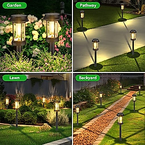 Solar Pathway Lights - 8 Pack, Glass & Metal Solar Powered Outdoor Lights, 10 Hours of Lighting for Garden, Yard, Driveway, Path, Landscape Decor (Black)