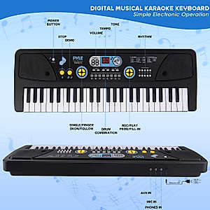 Pyle Electric Keyboard 61 Keys-Portable Digital Musical Karaoke Piano Keyboard-10 Rhythms 16 Tones, Stereo Speakers, Rechargeable Battery-Wired Microphone-Beginners Kids (PKBRD6112)