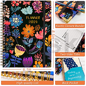 2024 Planner, Weekly & Monthly Planner 2023 from Jan. 2024-Dem. 2024, 6.1"×8.5", Academic Planner 2024 with Tabs, Thick Paper, Twin-Wire Binding, Home or Office Use for Gifts