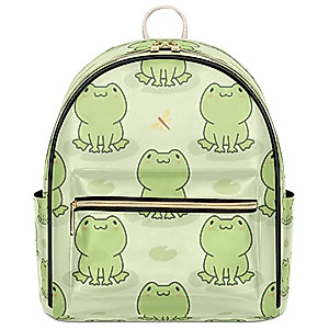 Cute Frog Mini Backpack Purse for Women, Frog Dragonfly Leather Small Backpack Casual Travel Daypacks Shoulder Bag for Girls Teen