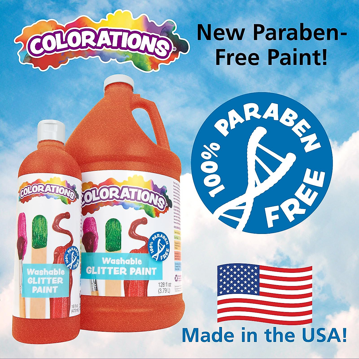 Colorations Washable Glitter Paint for Kids, Each 16 fl oz, 5 Colors, Non-Toxic Glitter Paint, Kids Paint,Kids Glitter Paint, Glitter Paint for Children